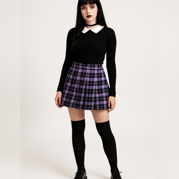 Divided | Skirts | Purple Black Plaid Pleated Mini Skirt 6 Gothic ...